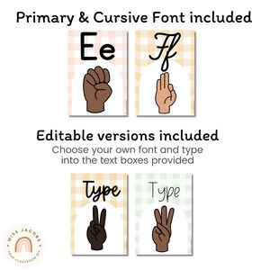 ASL american Sign Language Alphabet Posters Daisy Gingham Neutrals ...