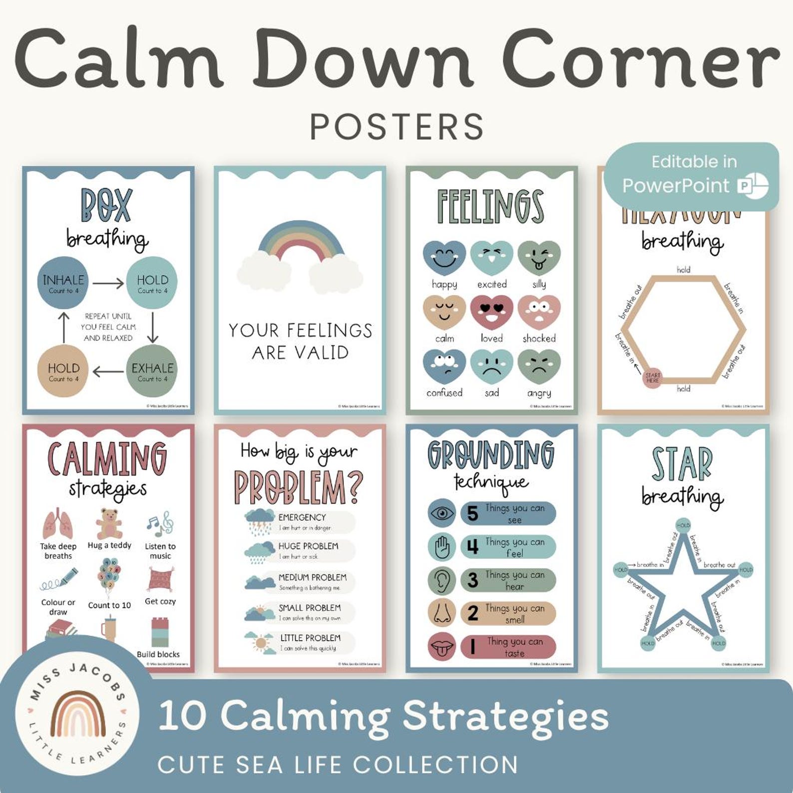 Calm Down Corner Kit Cute Sea Life, Ocean Theme SEL Posters, Printable ...