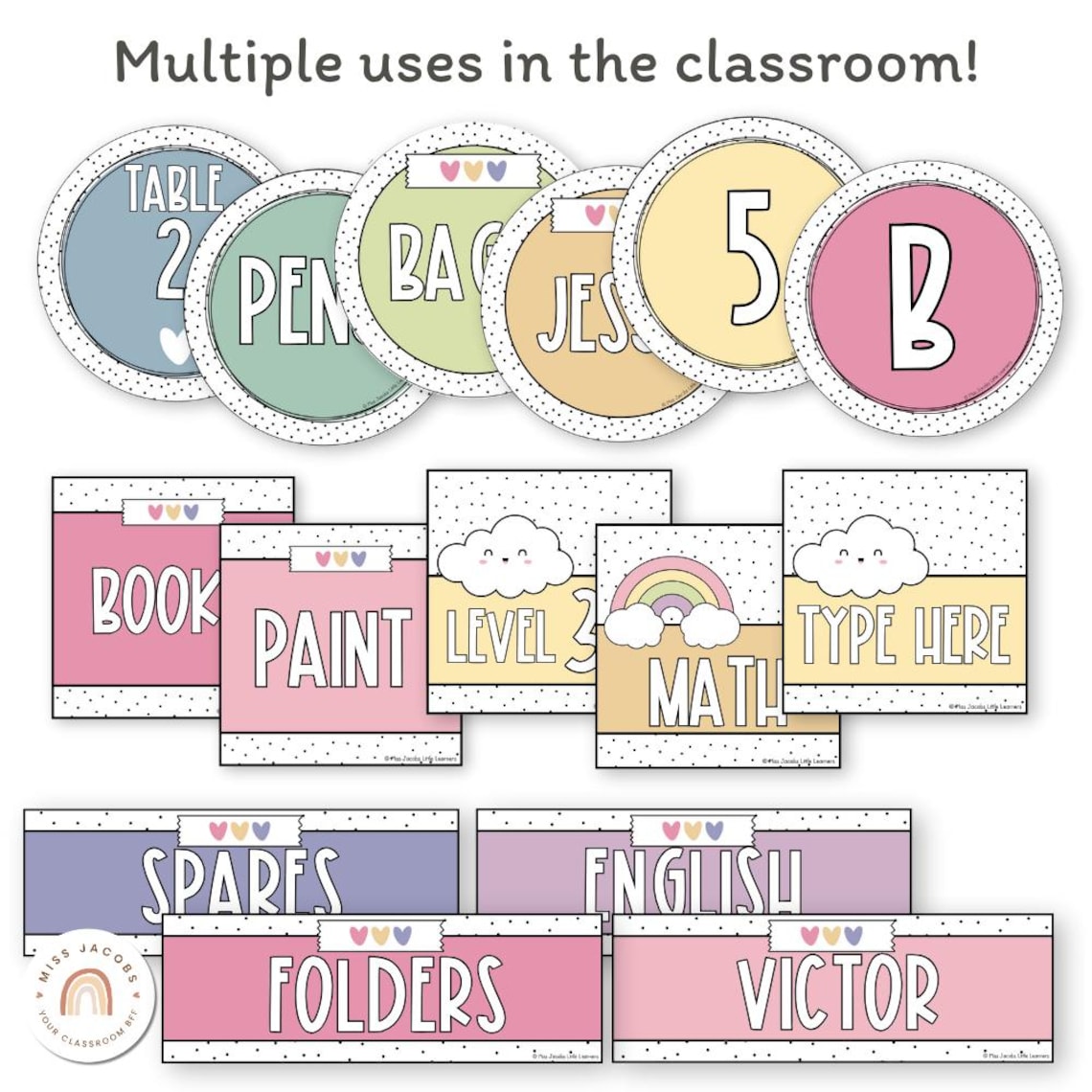 Classroom Labels | SPOTTY PASTELS Classroom Decor | Editable - Etsy