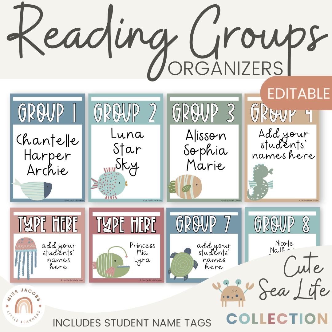 Cute Sea Reading Group Labels, Sea Animals Theme Classroom Organizer ...