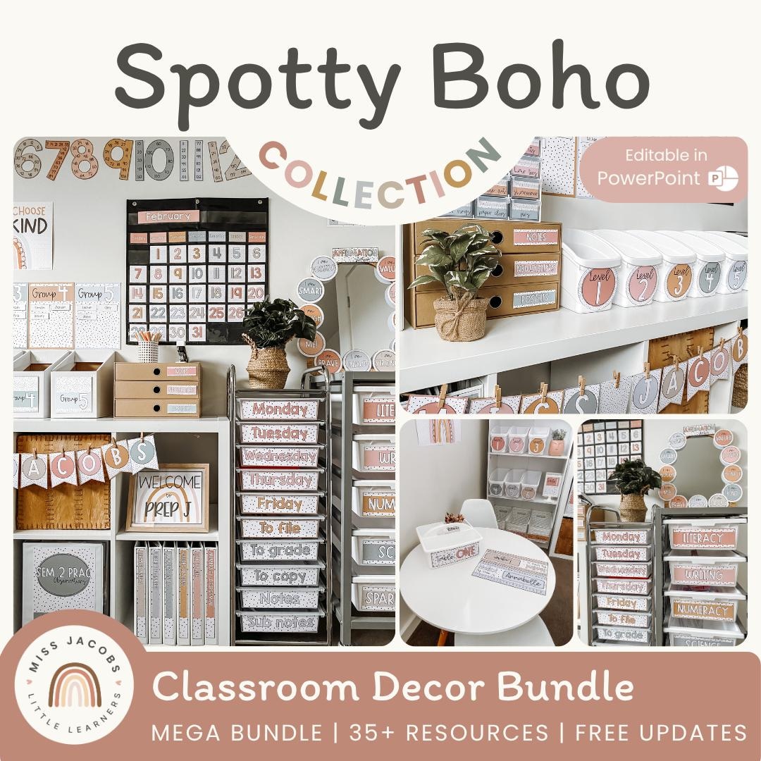 SPOTTY BOHO Classroom Decor Bundle | Boho Classroom Decorations | Boho ...