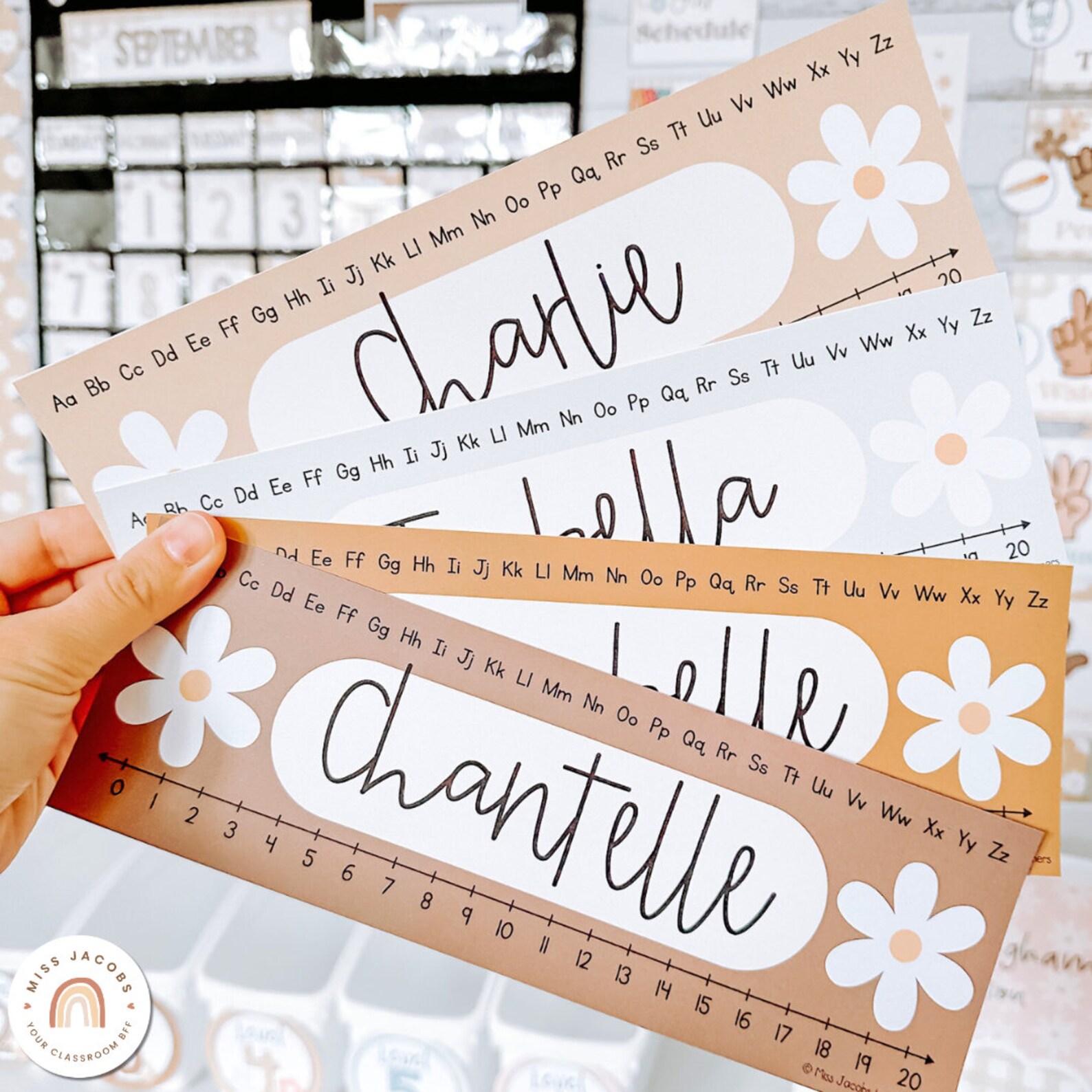 Student Desk Plates and Supply Labels | Daisy Gingham Neutrals ...