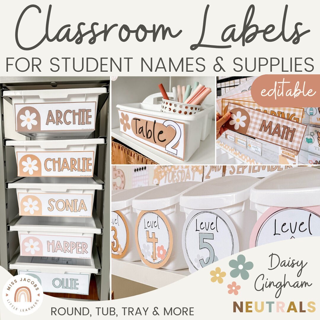 Classroom Supply Labels and Student Name Tags Bundle | Daisy Gingham ...