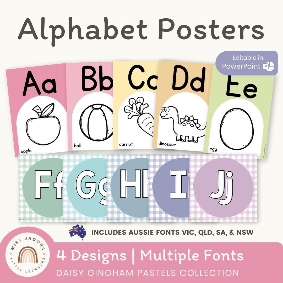Alphabet Posters | Daisy Gingham Pastels Classroom Decor | Editable - Etsy