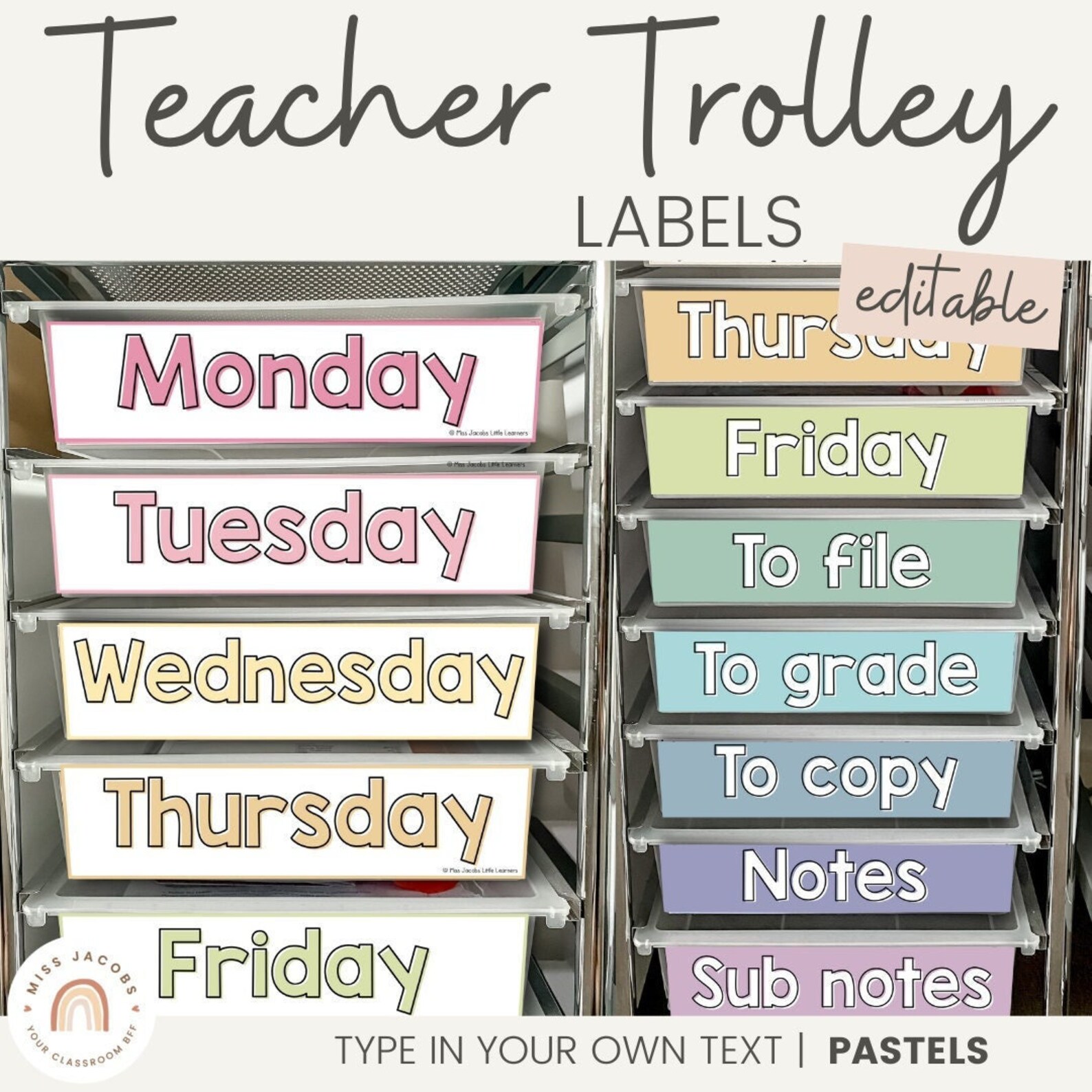Teacher Trolley Labels 10 Drawer Cart Labels PASTELS - Etsy