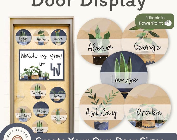 Modern Boho Plants Door Display | Editable Rustic Classroom Decor - Etsy