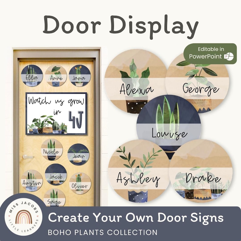 Modern Boho Plants Door Display | Editable Rustic Classroom Decor - Etsy