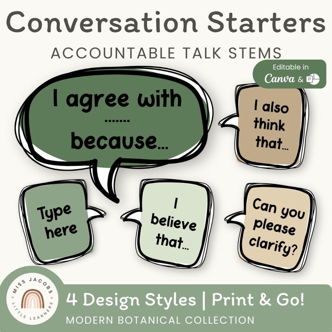 48 Conversation Starters, Accountable Talk Stems for Social Skills ...