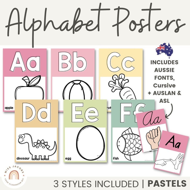 Alphabet Posters | PASTELS | Muted Rainbow Decor | EDITABLE - Etsy
