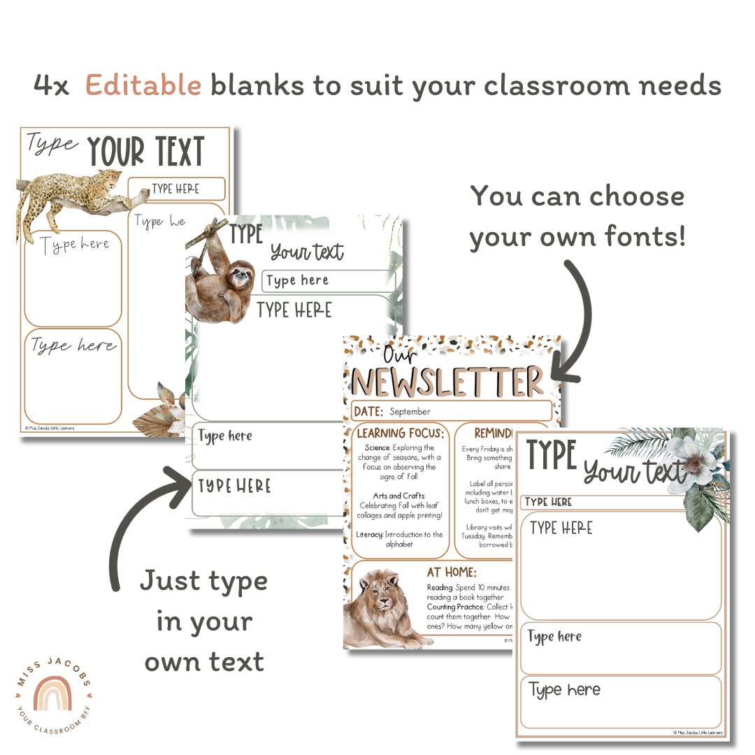 Classroom Newsletter Templates | Editable | Modern Jungle Classroom ...