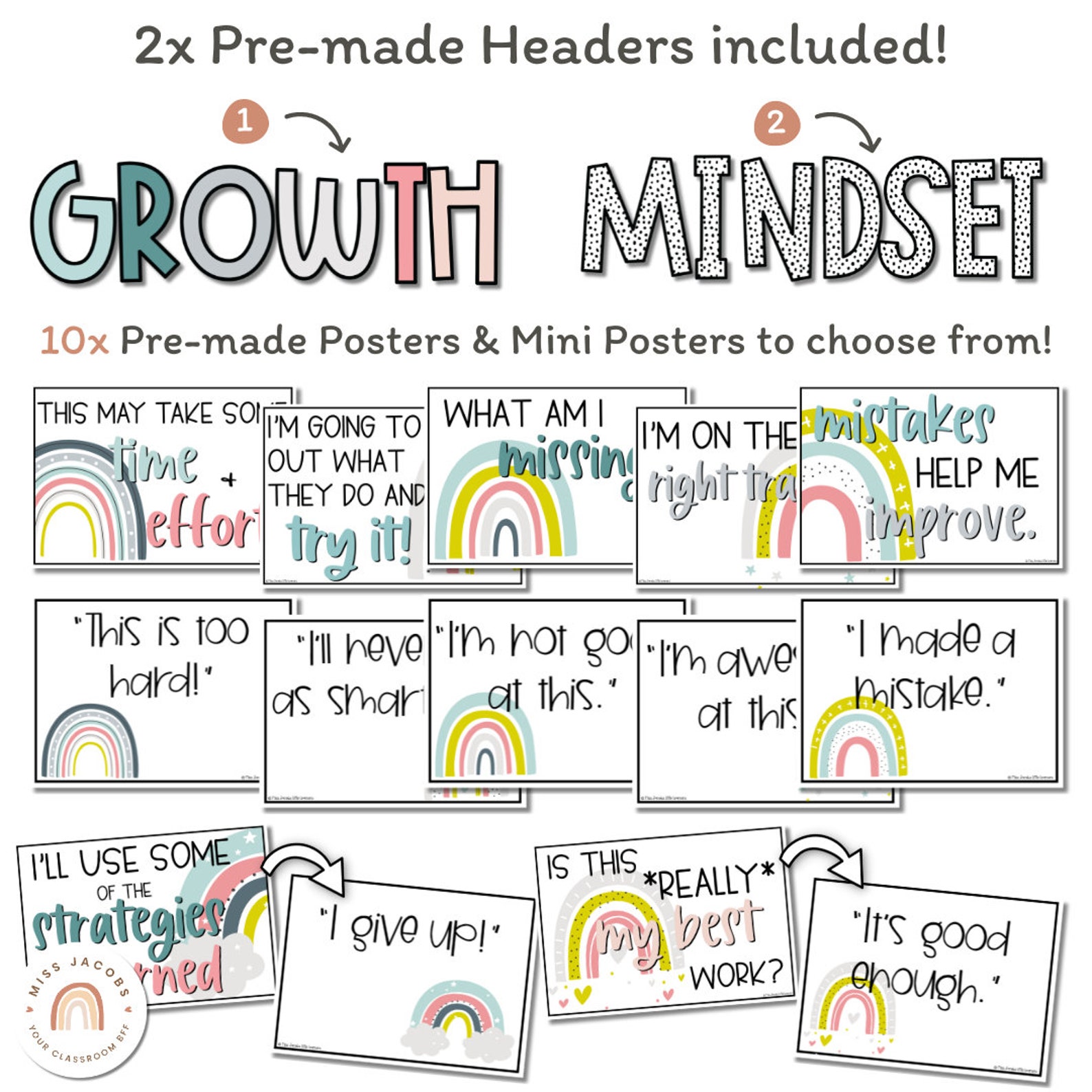 MODERN RAINBOW Growth Mindset Display | Calm Colors Classroom Decor - Etsy