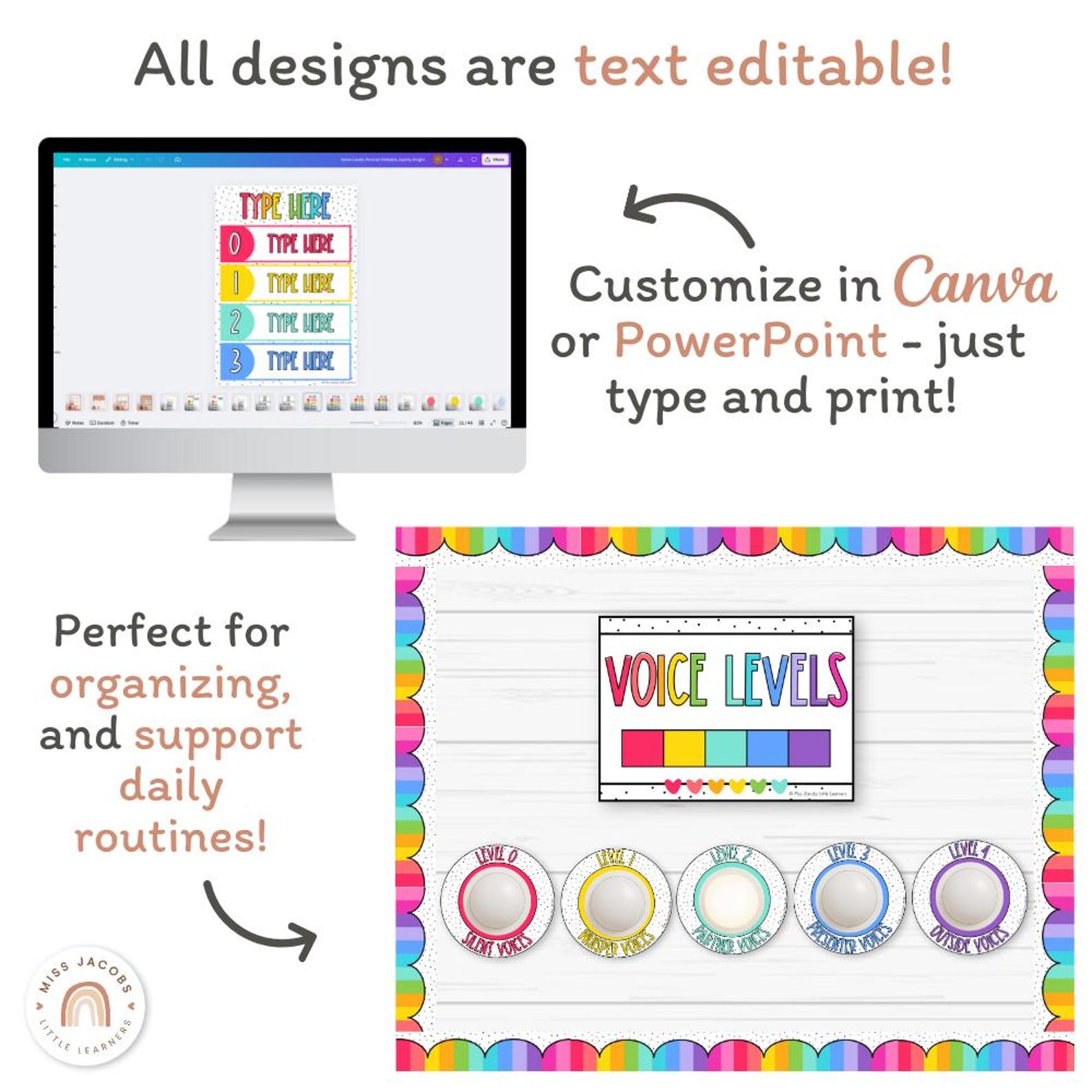 Voice Level Display | SPOTTY BRIGHTS Classroom Decor | Editable - Etsy