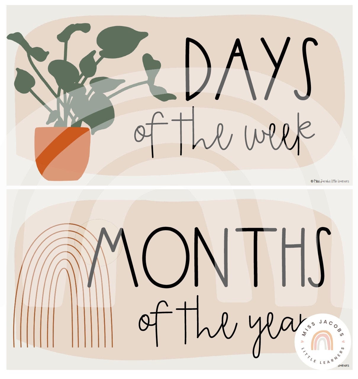 BOHO VIBES Days and Months Flashcards | Desert Neutral Classroom Decor ...