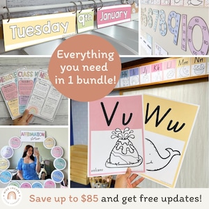 PASTELS Classroom Decor Bundle | Muted Rainbow Decor | Editable - Etsy