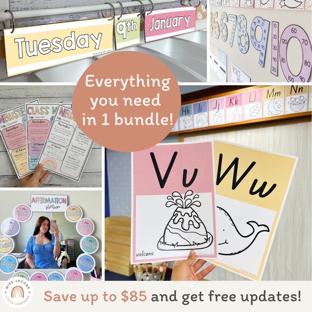 PASTELS Classroom Decor Bundle | Muted Rainbow Decor | Editable - Etsy