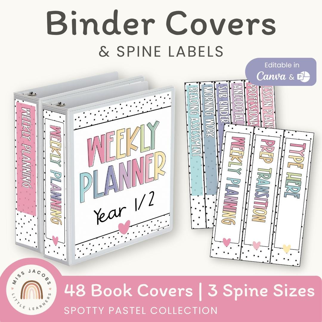 Binder Covers and Spines | SPOTTY PASTELS Classroom Decor | Editable - Etsy