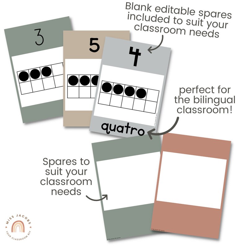 BOHO RAINBOW Number Posters Ten Frames Neutral Rainbow - Etsy