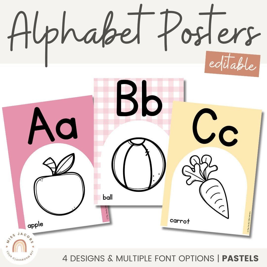 Alphabet Posters Daisy Gingham Pastels Classroom Decor Editable - Etsy