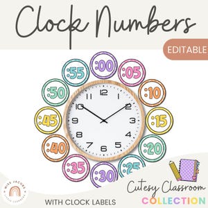 Cutesy Clock Labels Display, Editable Classroom Wall Clock Decor ...
