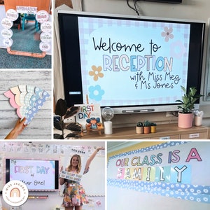 Daisy Gingham Pastels Classroom Decor Bundle Muted Rainbow Theme ...