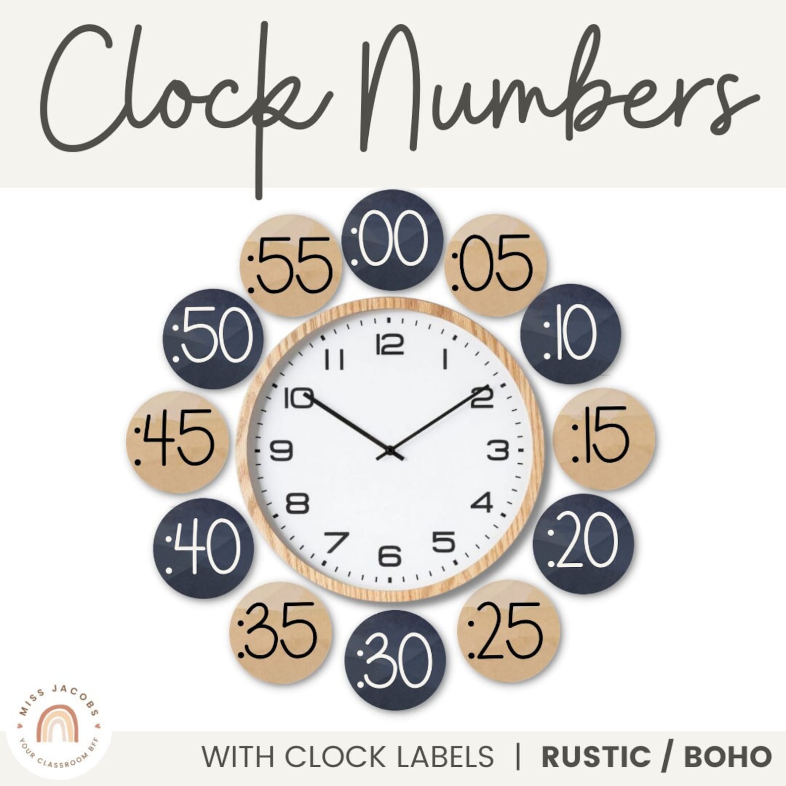 Modern Boho Clock Labels Rustic Clock Numbers - Etsy