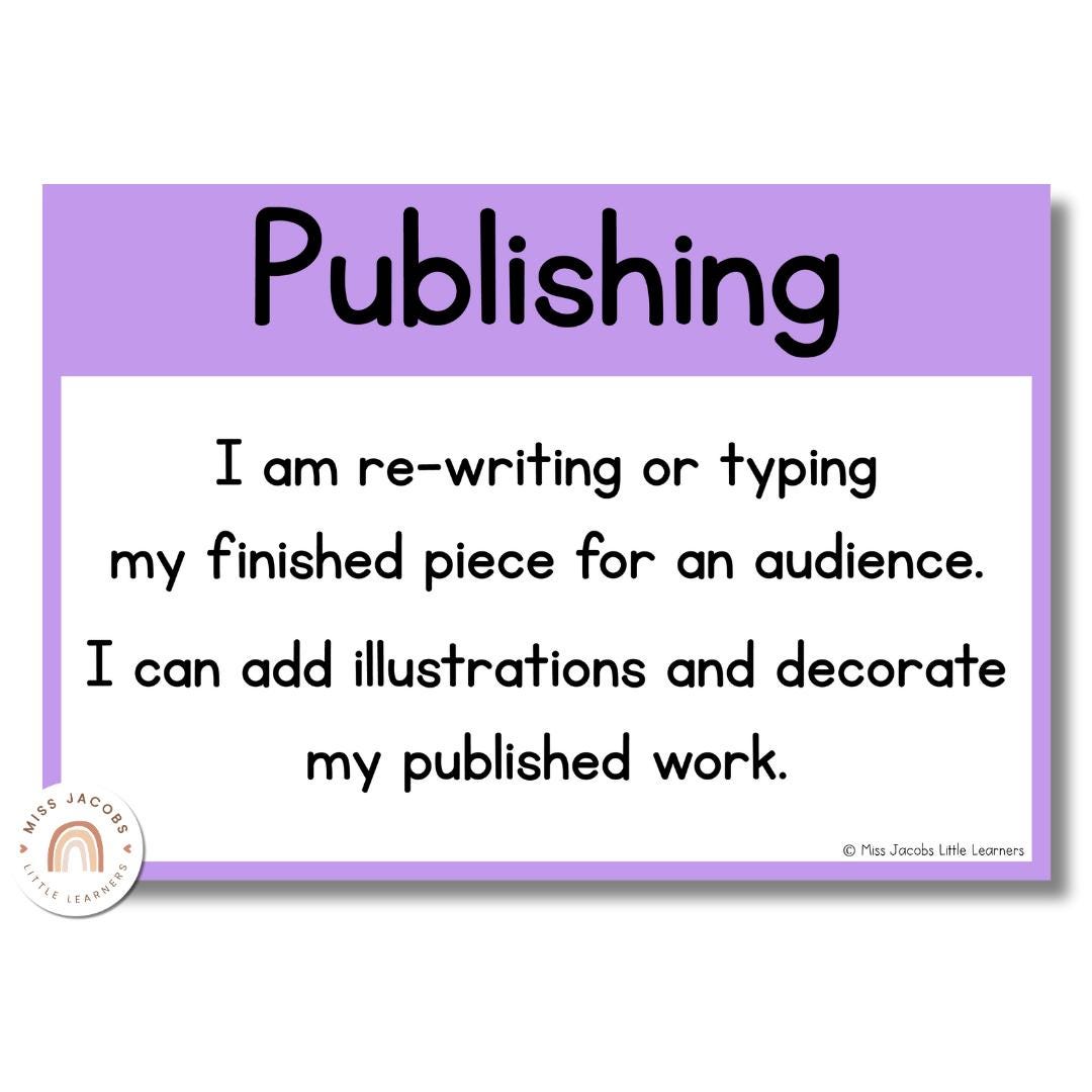Cutesy Writing Process Posters, Printable ELA Anchor Charts, Colorful 5 ...