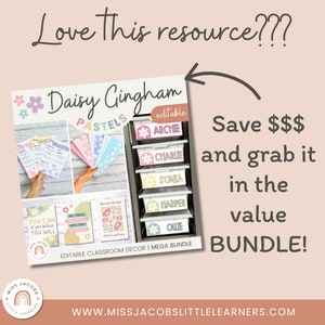 Hand Signals | Daisy Gingham Pastels Classroom Decor | Editable - Etsy