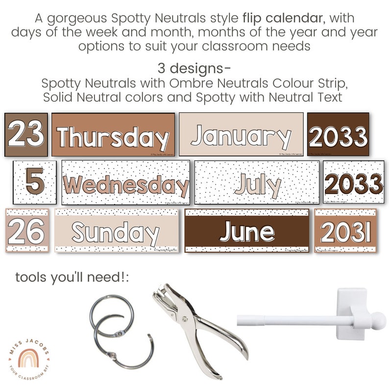 Flip Calendar Spotty Neutrals Ombre Classroom Themed Decor - Etsy