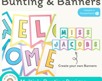 RAINBOW BRIGHTS Bunting Letters & Welcome Banner | Editable | Rainbow ...