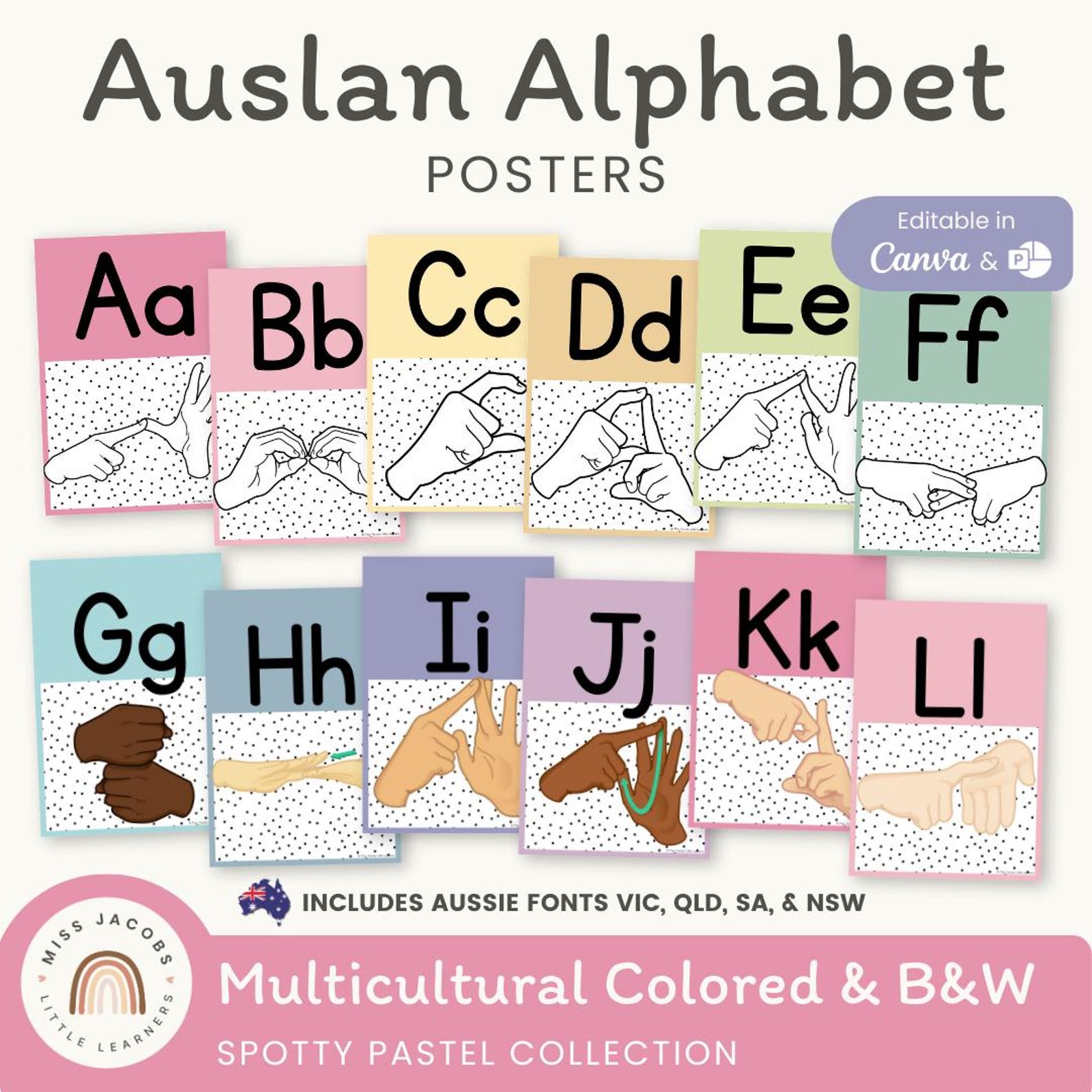 Auslan Alphabet Posters | SPOTTY PASTELS | Muted Rainbow Decor - Etsy