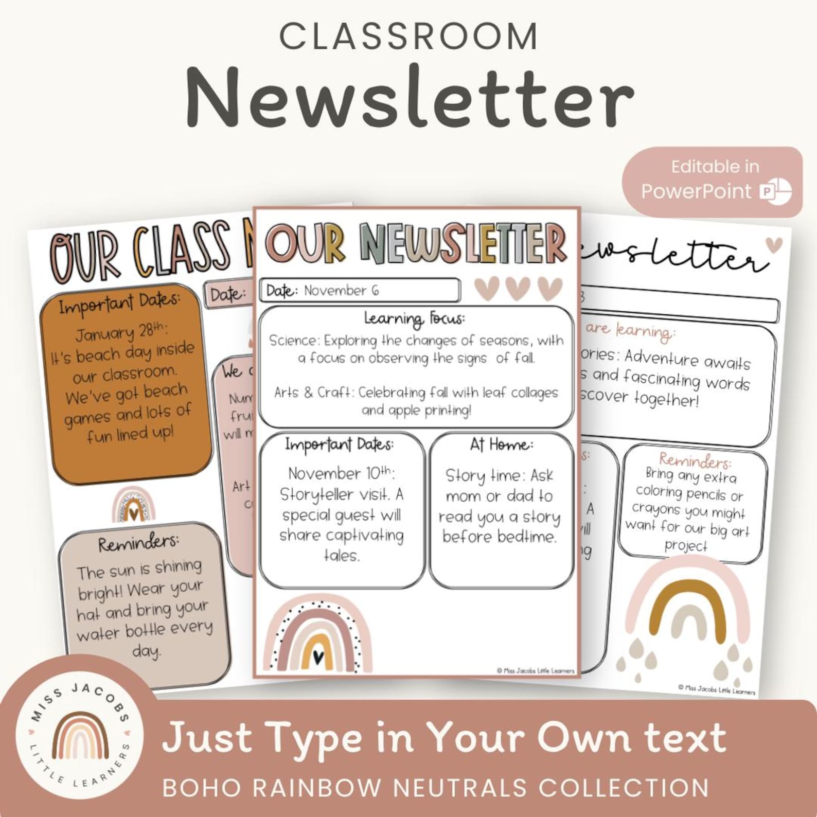 Classroom Newsletter Templates | Editable | Boho Rainbow Classroom ...