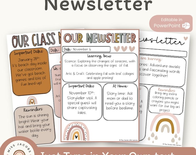 Classroom Newsletter Templates | Editable | Boho Rainbow Classroom ...