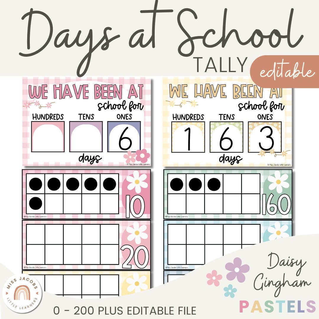 Days at School Display | 100 Days of School Tally | Daisy Gingham ...