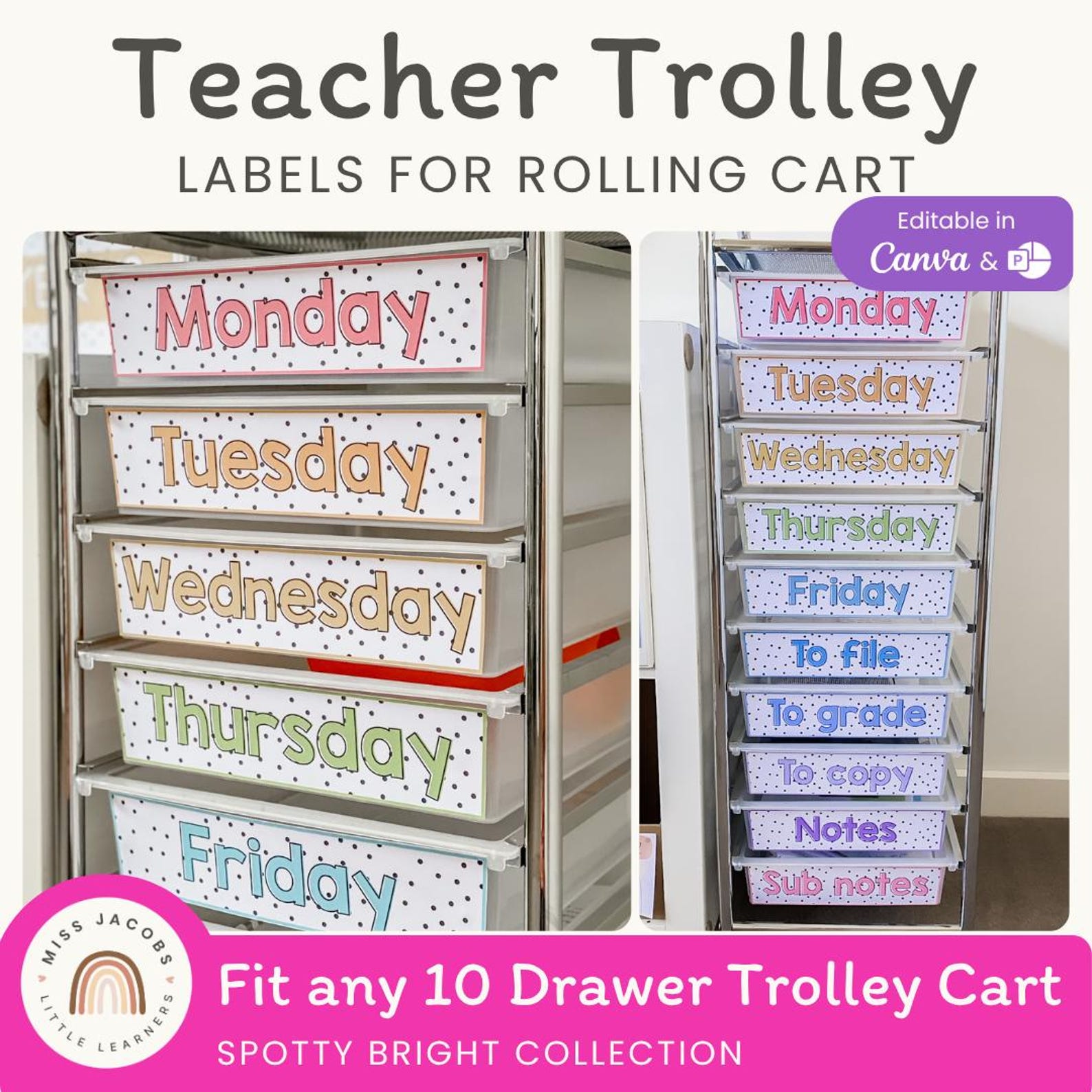 Teacher Trolley Labels | 10 Drawer Cart Labels | SPOTTY BRIGHTS ...