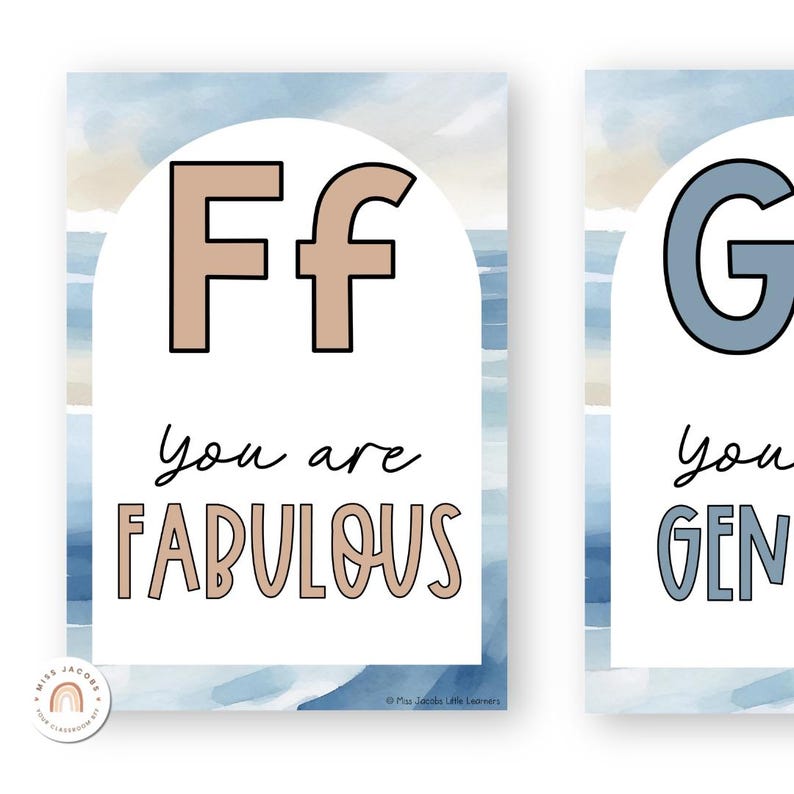Modern Ocean Affirmation Alphabet Posters, Ocean-theme Prek Elementary ...