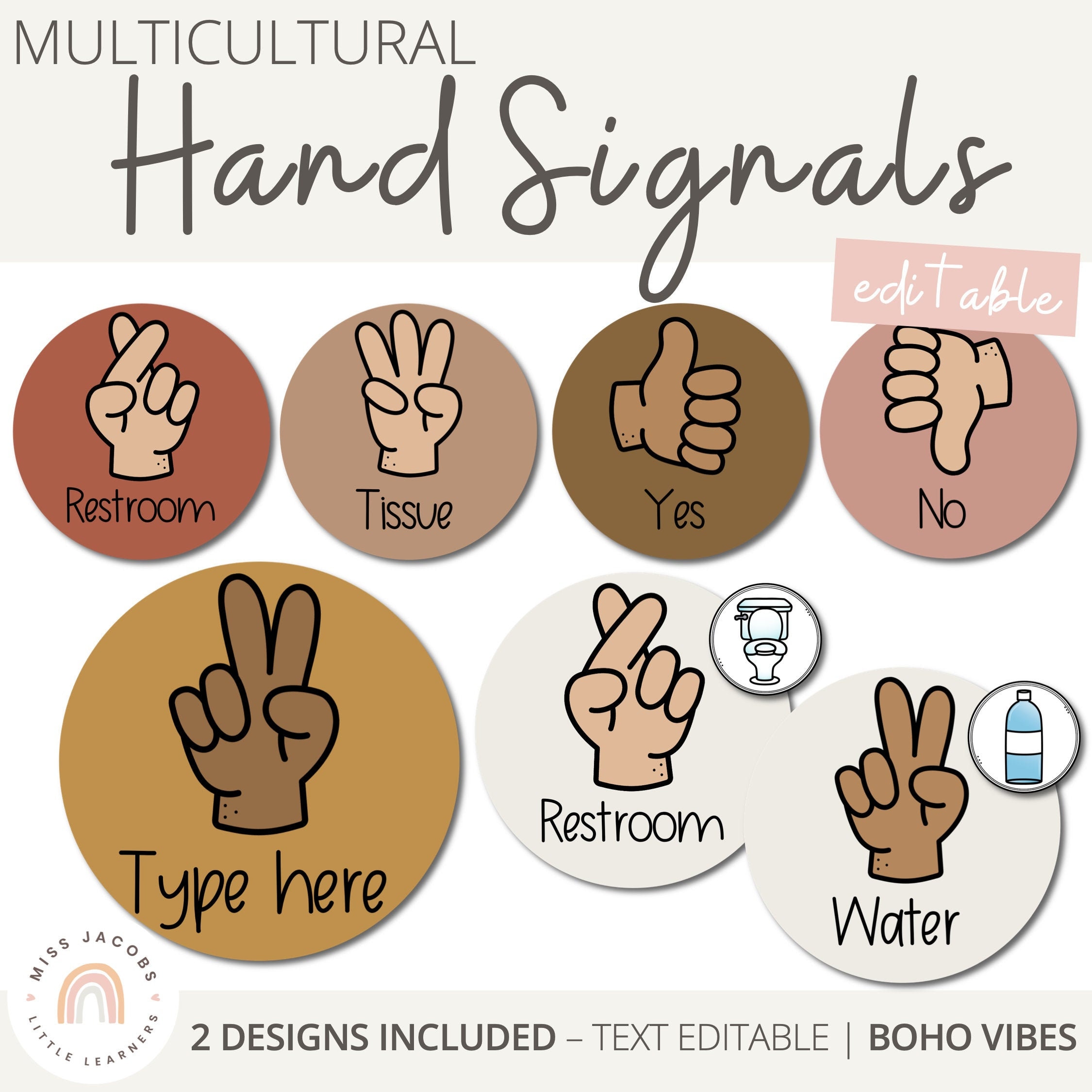 BOHO VIBES Hand Signals Posters Editable Desert Neutrals - Etsy