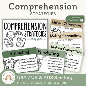Reading Comprehension Strategies Posters, Neutral Palette Printable ...