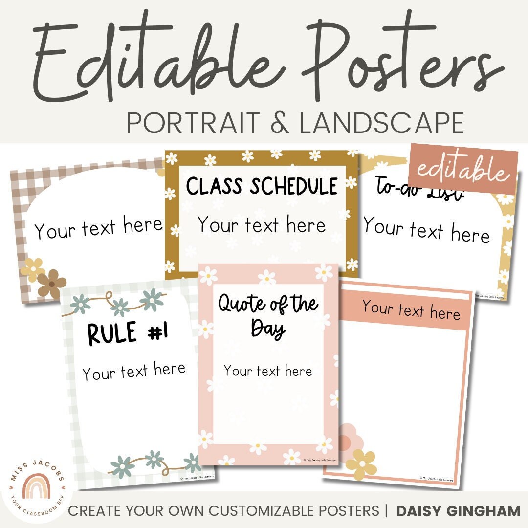 Editable Classroom Posters Daisy Gingham Neutrals Classroom - Etsy