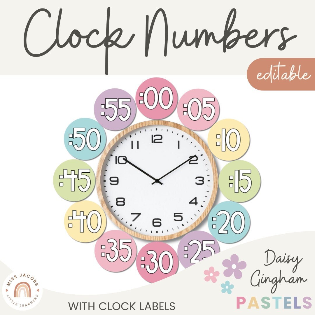 Clock Numbers | Daisy Gingham Pastels Classroom Decor | Editable - Etsy