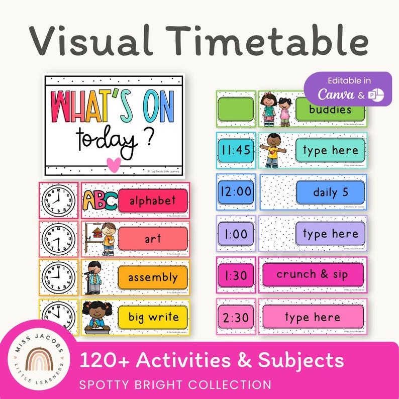 Spotty Brights Visual Schedule, Editable Classroom Visual Timetable ...