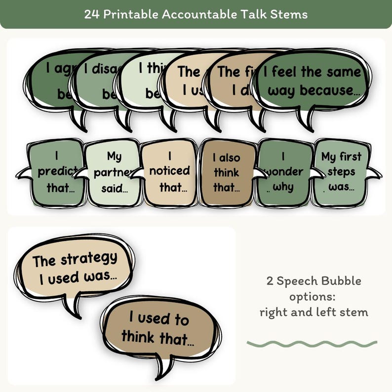 48 Conversation Starters, Accountable Talk Stems for Social Skills ...