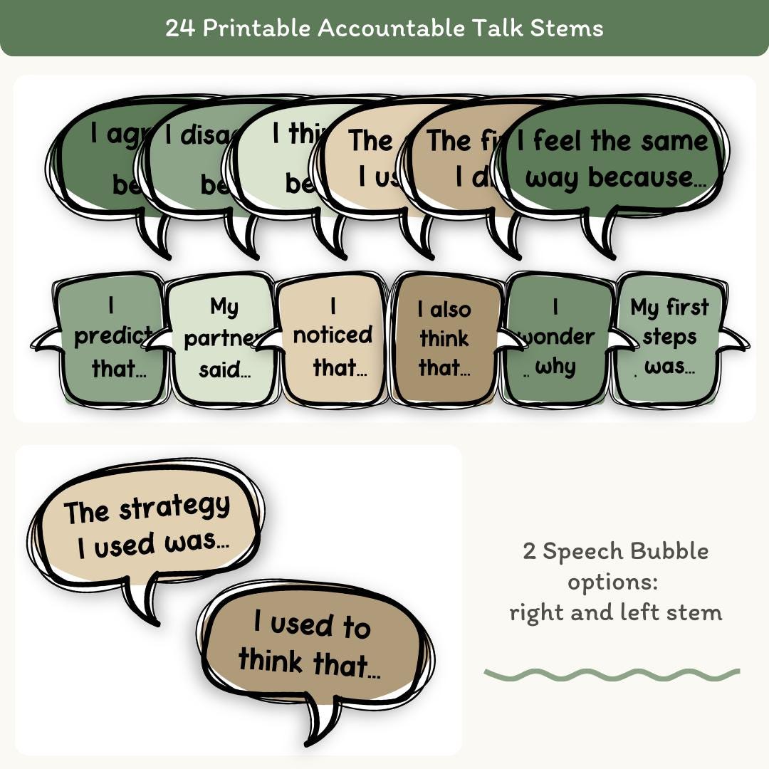 48 Conversation Starters, Accountable Talk Stems for Social Skills ...