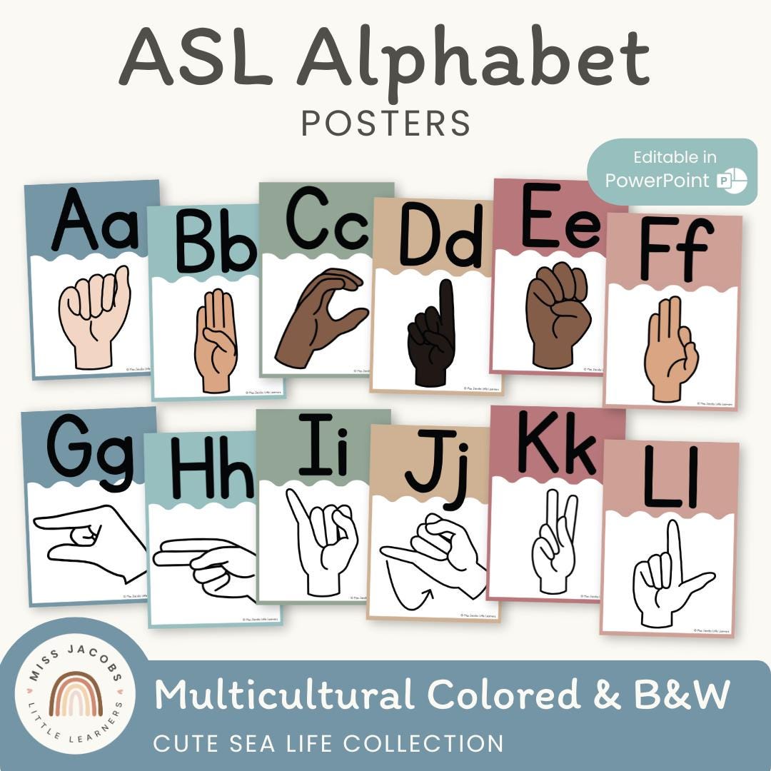 ASL Alphabet Posters, Cute Sea Life Classroom Theme, Printable American ...