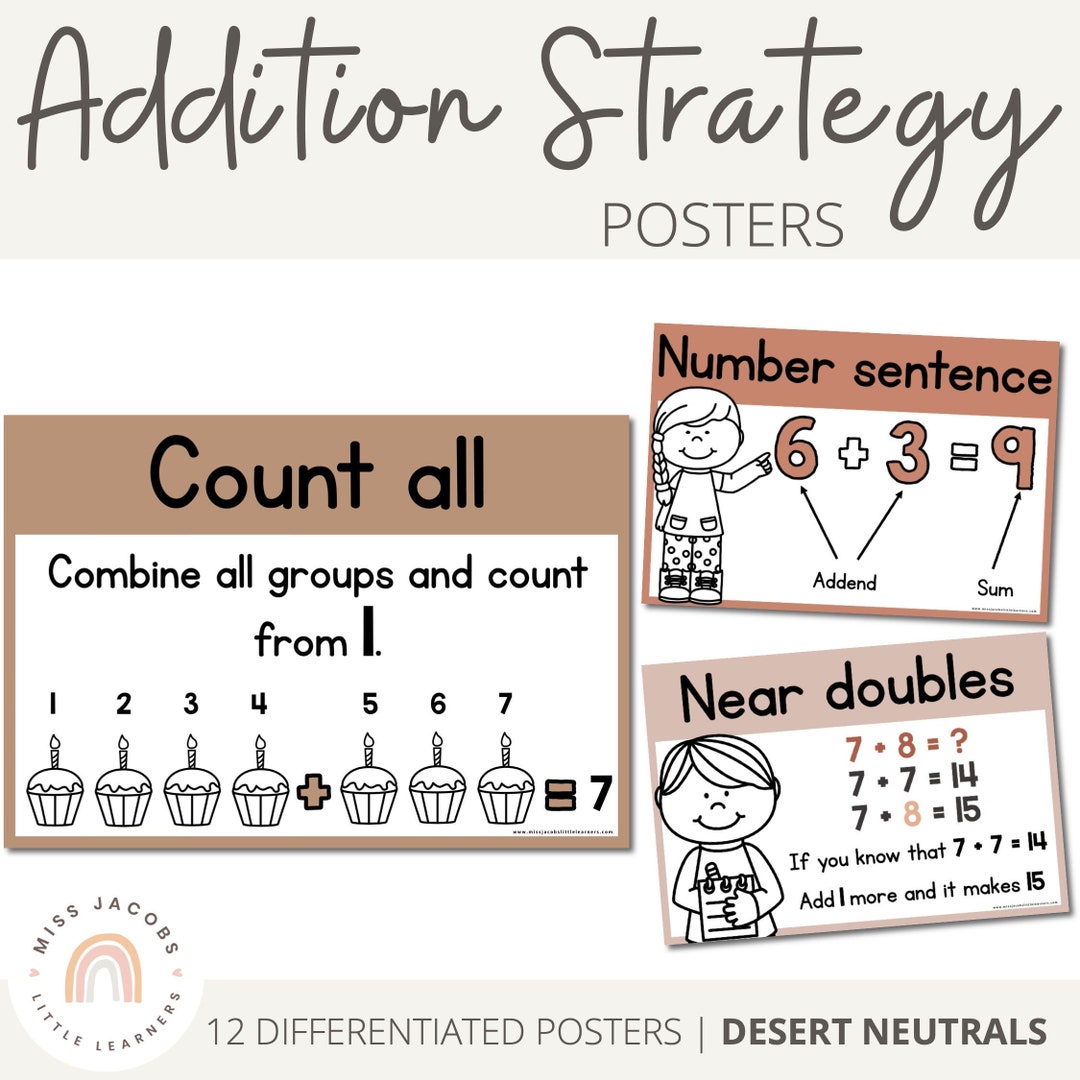 DESERT NEUTRAL Addition Strategy Posters | Boho Vibes Classroom Decor ...