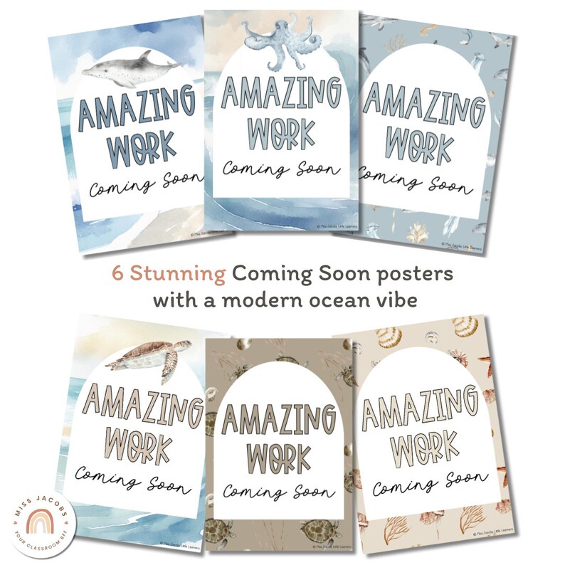 Amazing Work Coming Soon Posters | Modern Ocean Classroom Decor Theme ...