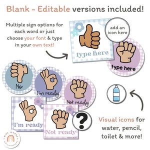 Hand Signals | Daisy Gingham Pastels Classroom Decor | Editable - Etsy