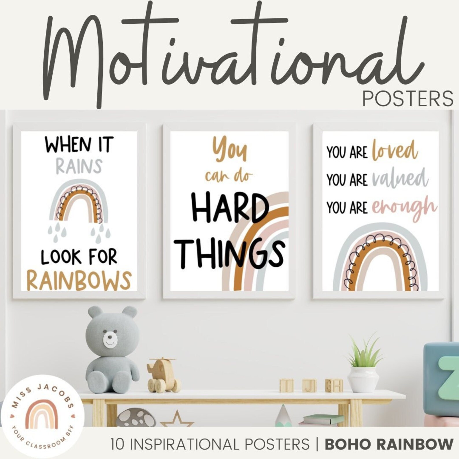 Modern BOHO RAINBOW Motivational Posters Neutral Rainbow - Etsy