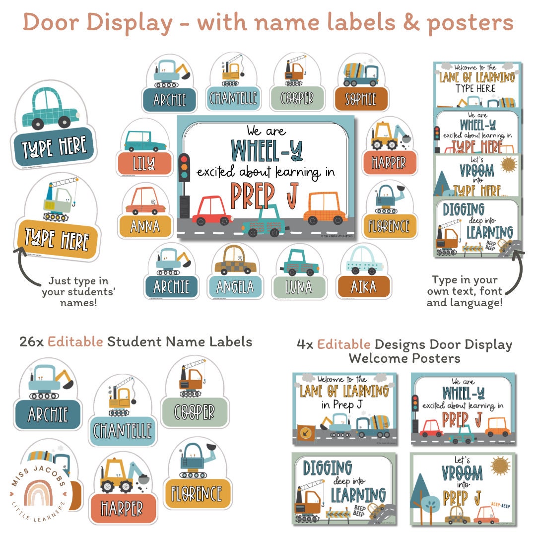 Cute Diggers and Transport Classroom Labels Bundle | Editable Student ...