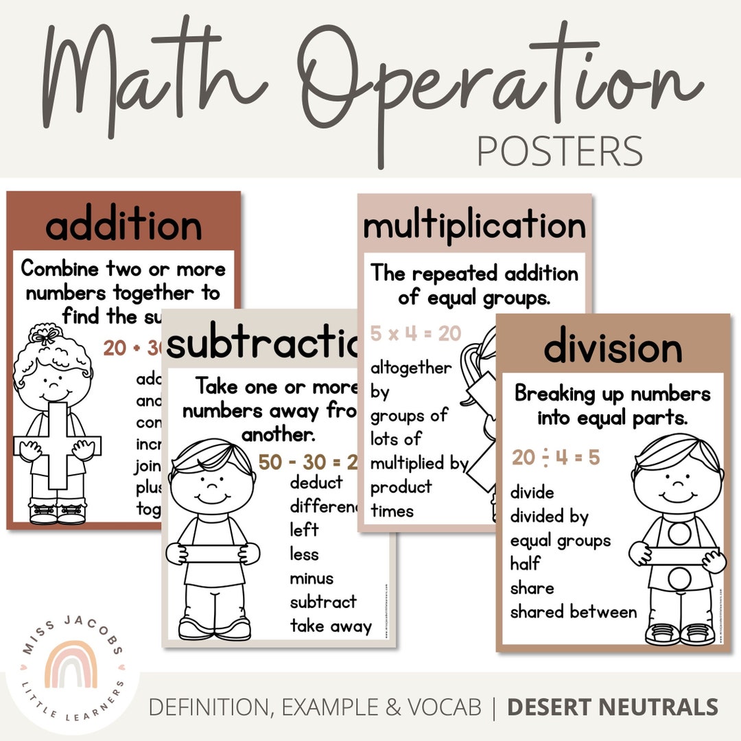 DESERT NEUTRAL Math Operation Posters | Boho Vibes Classroom Decor - Etsy
