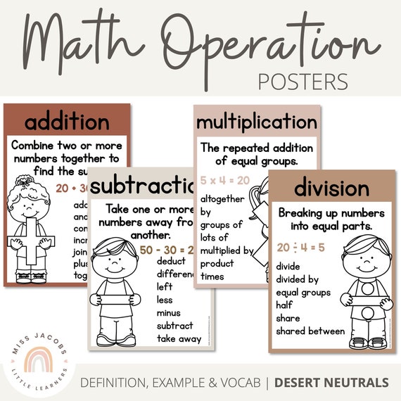 DESERT NEUTRAL Math Operation Posters Boho Vibes Classroom | Etsy